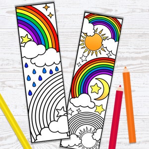 Rainbow Coloring Bookmarks - Cute Rainbow Designs With Hearts - Digital ...