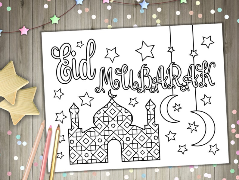 Eid Mubarak Coloring Page Mosque/masjid Design for Eid Eid Activity ...