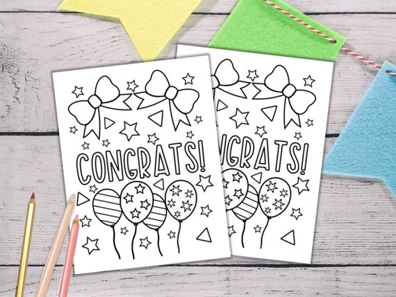 Congratulations Cards to Color Congratulations Coloring | Etsy
