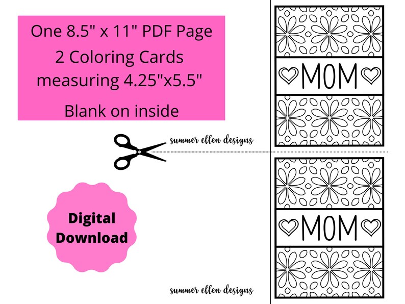 Mother's Day Coloring Cards for Mom Mom Coloring Card - Etsy