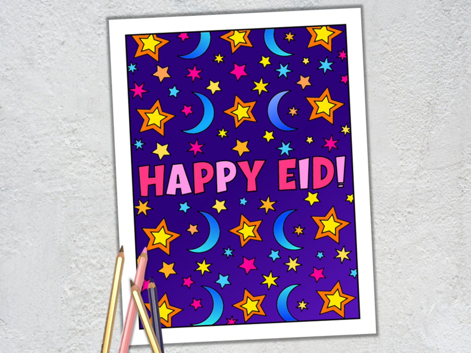 Moon and Stars Happy Eid Coloring Page Eid Activities - Etsy
