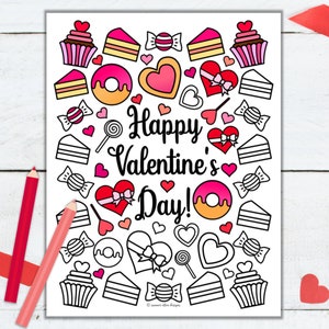 Happy Valentine's Day Coloring Page - Cute Sweets and Candy Coloring ...