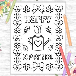 Happy Spring Coloring Page With Tulip - Floral Coloring Page - Coloring ...