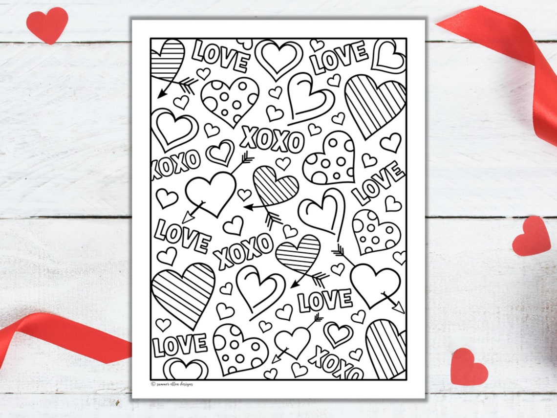 Valentine's Day Heart Coloring Page Love Heart Coloring - Etsy