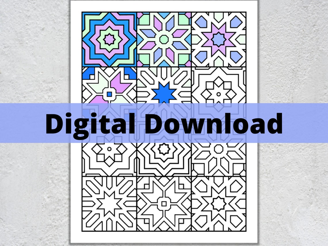 Tile Coloring Page Mosaic Tile Design Adult Coloring Page - Etsy Canada