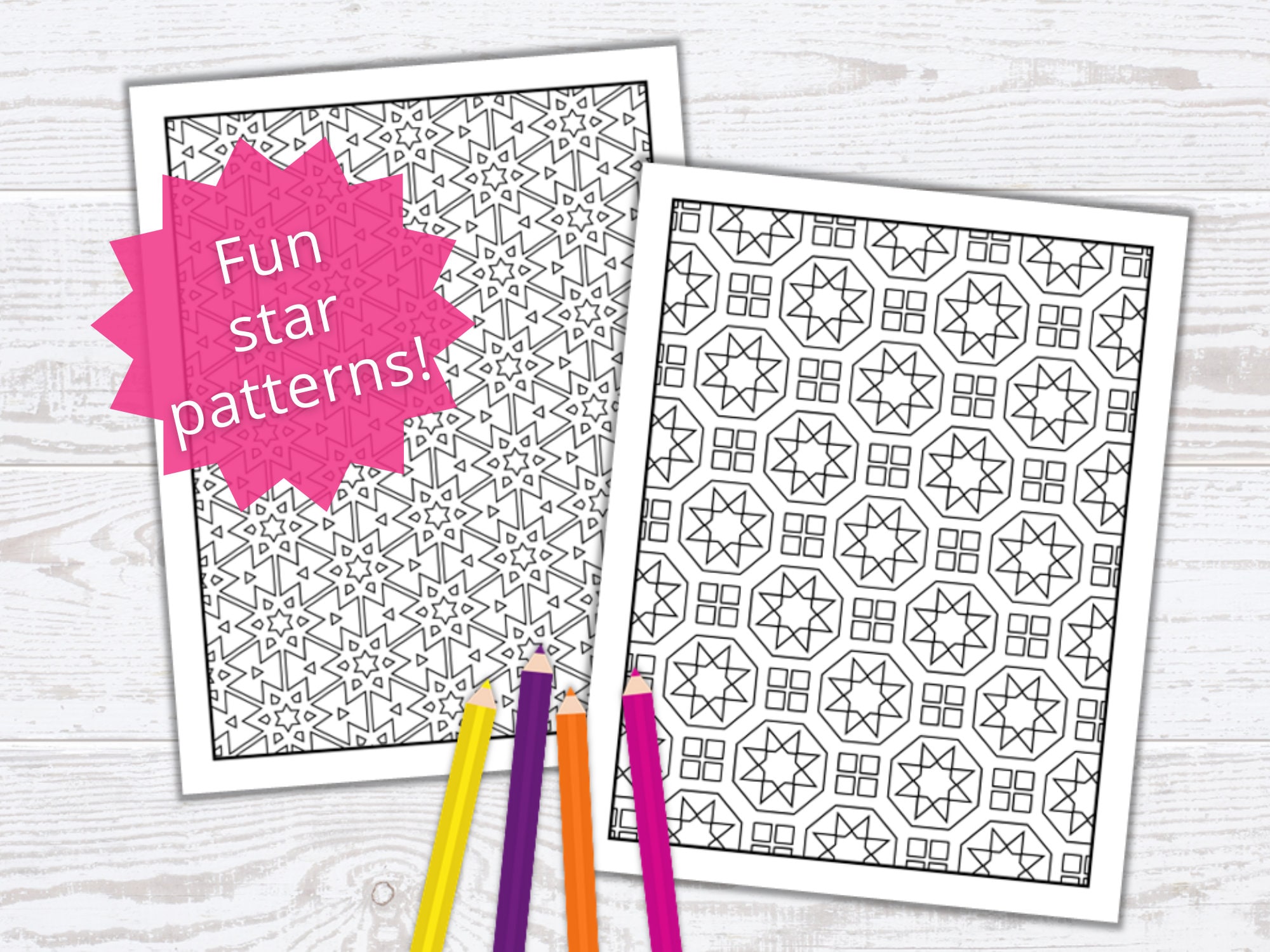 Star Pattern Coloring Pages Geometric Star Coloring Pages - Etsy