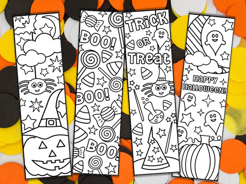 Cute Bookmark Set of 4 Halloween Coloring Bookmarks Halloween Coloring ...