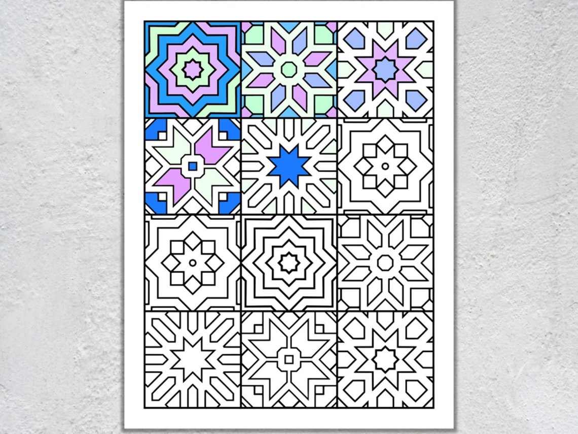 Tile Coloring Page Mosaic Tile Design Adult Coloring Page - Etsy Canada