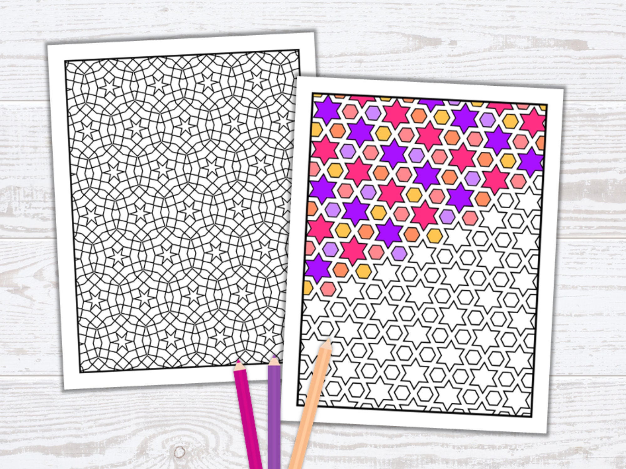 Star Pattern Coloring Pages Geometric Star Coloring Pages - Etsy