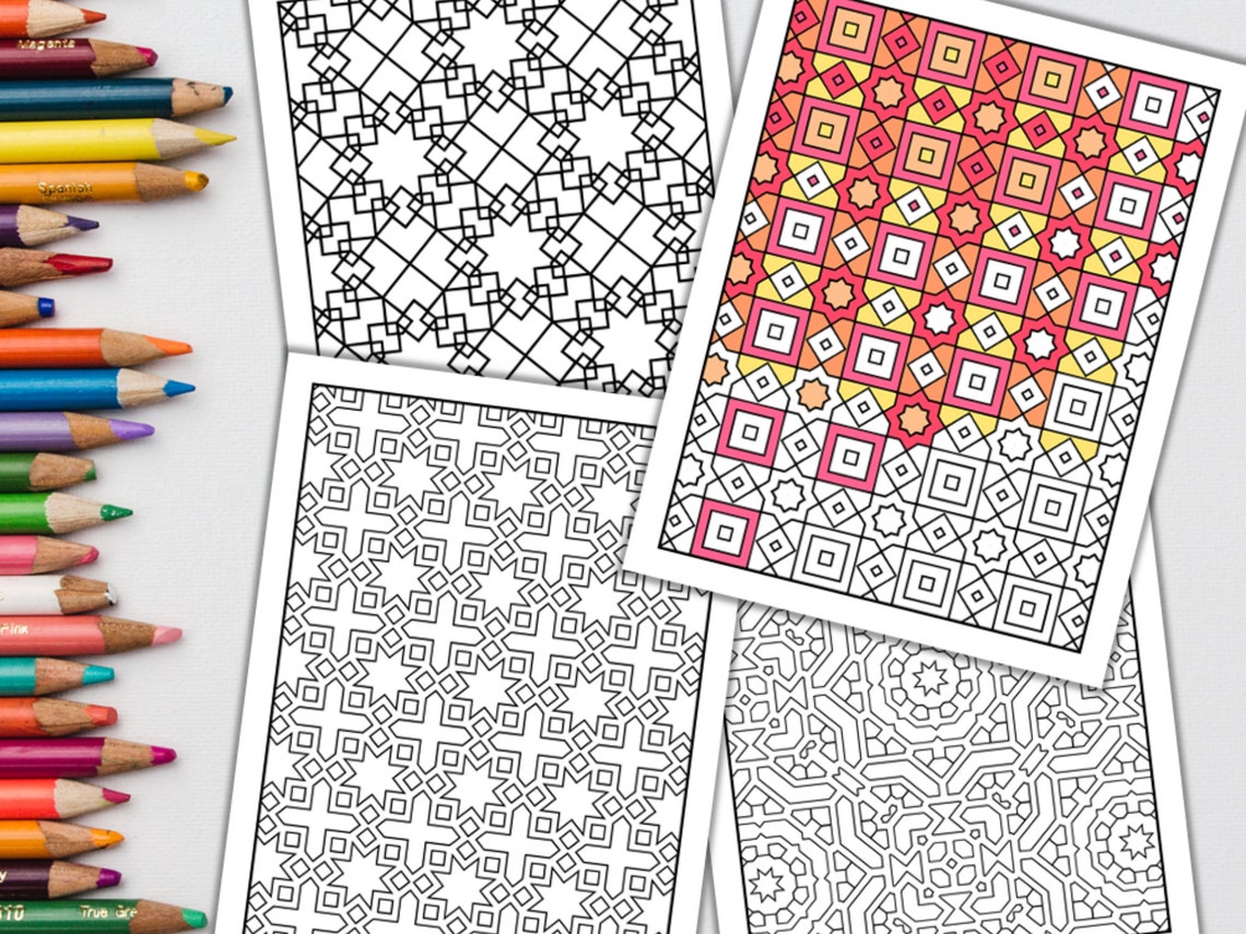 Geometric Coloring Book Pattern Coloring Adult Digital - Etsy