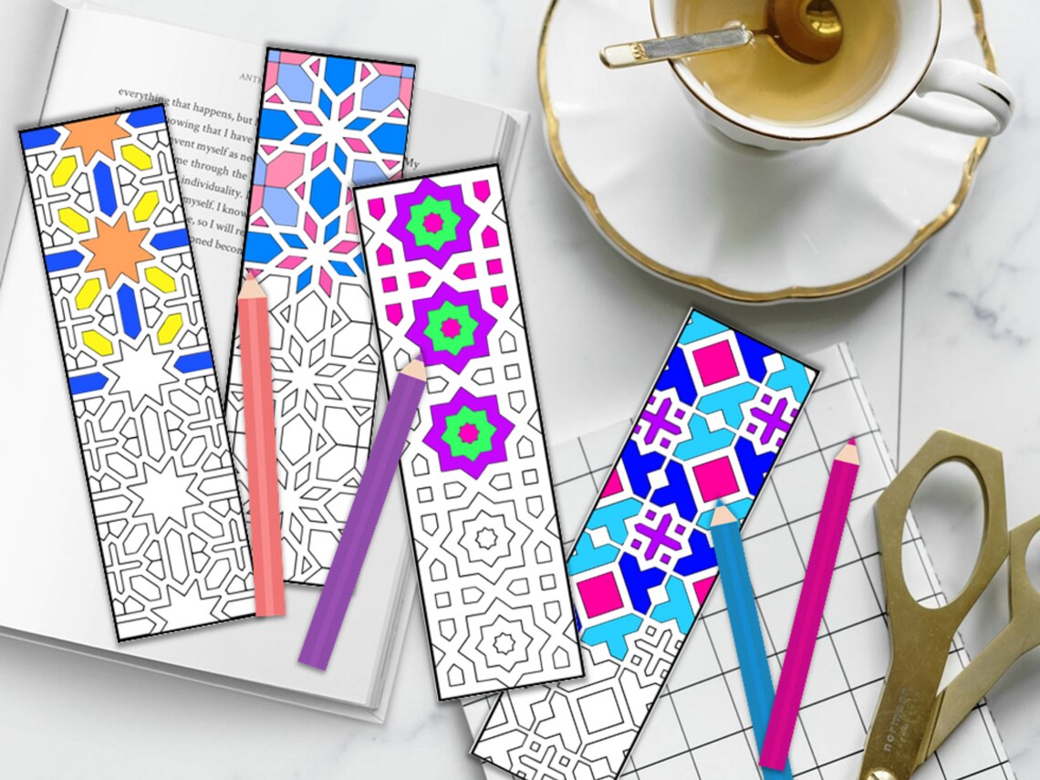 Coloring Bookmarks Printable Bookmarks to Color Geometric - Etsy