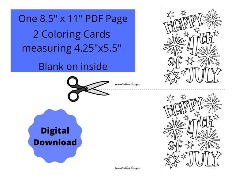 Happy 4th of July Coloring Cards DIY Fourth of July Greeting - Etsy