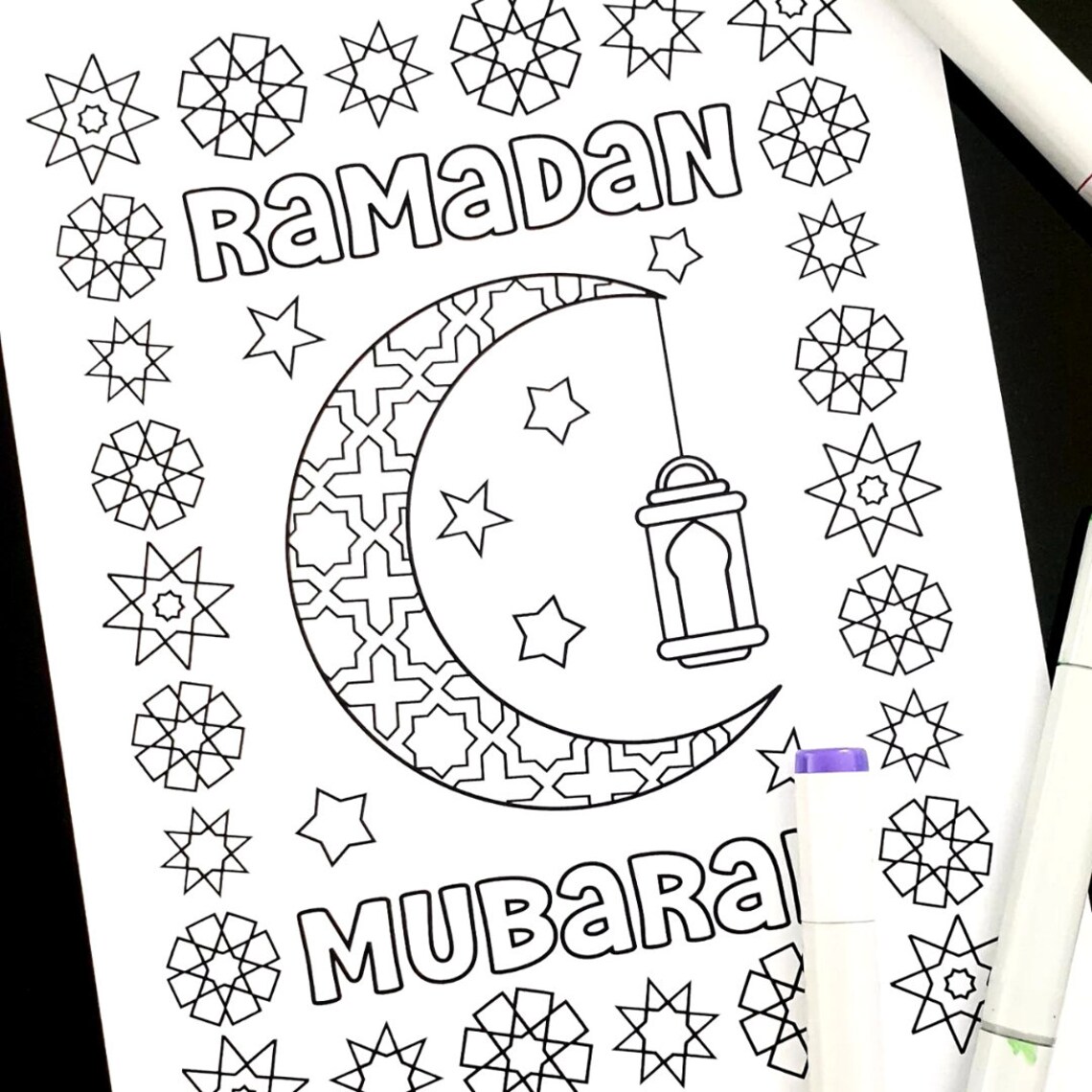 Ramadan Mubarak Coloring Page With Moon Lantern and Islamic - Etsy
