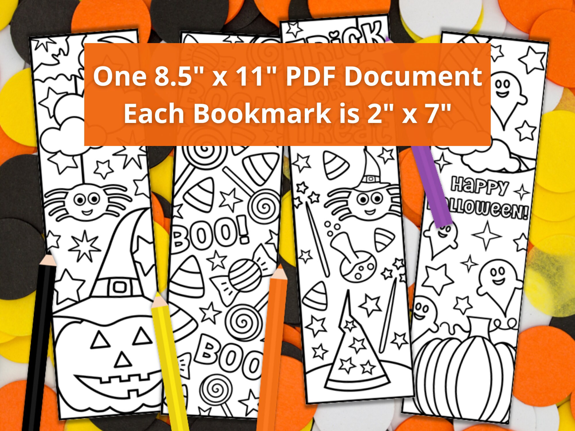 Cute Bookmark Set of 4 Halloween Coloring Bookmarks Halloween Coloring ...
