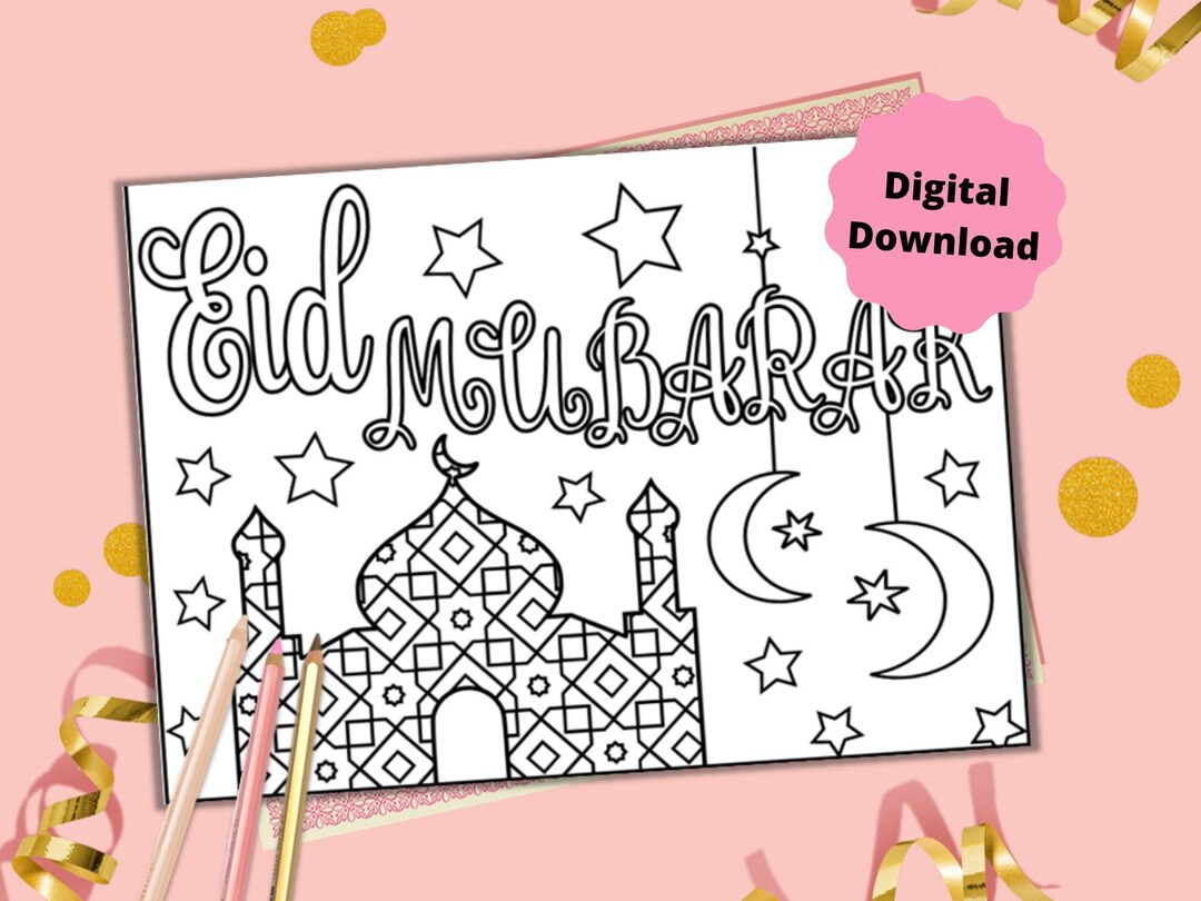 Eid Mubarak Coloring Card Islamic Coloring Page for Eid With - Etsy