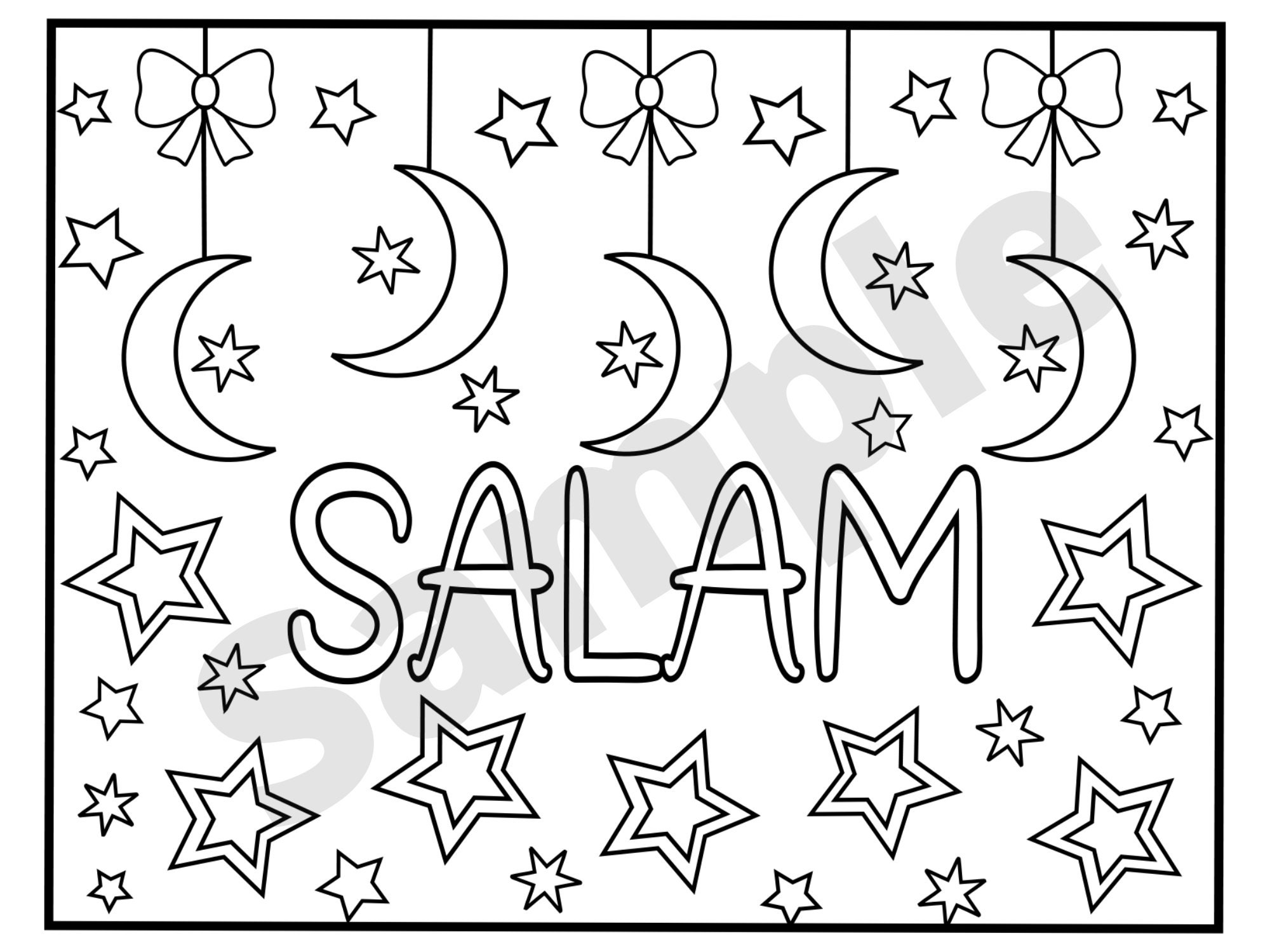 Cute Salam Coloring Cards Islam Coloring in Cards DIY | Etsy