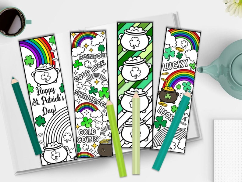 Saint Patrick's Day Coloring Bookmarks Digital Bookmarks - Etsy