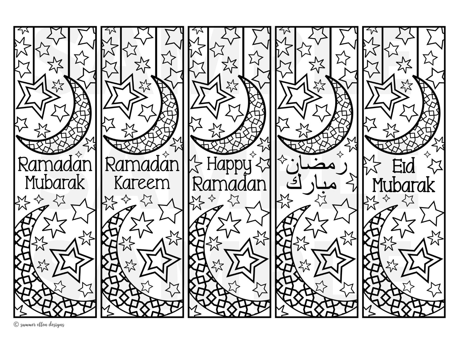 Ramadan Coloring Bookmarks With Moon and Stars and Islamic - Etsy