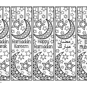 Ramadan Coloring Bookmarks With Moon and Stars and Islamic Geometric ...