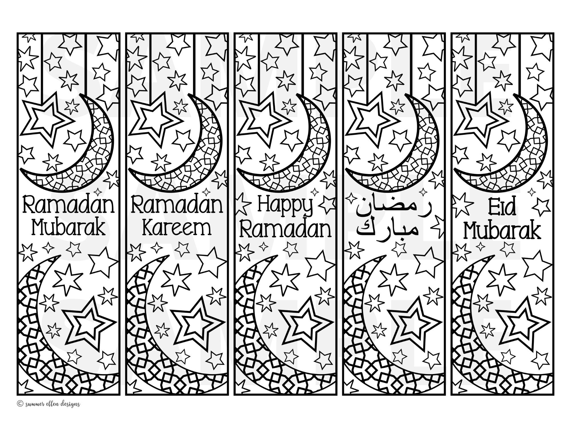 Ramadan Coloring Bookmarks With Moon and Stars and Islamic - Etsy