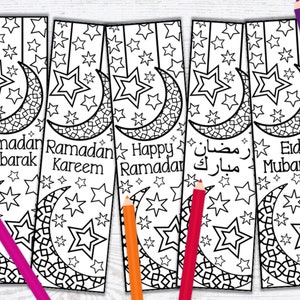 Ramadan Coloring Bookmarks With Moon and Stars and Islamic Geometric ...