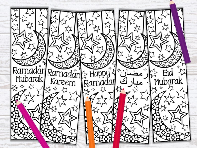 Ramadan Coloring Bookmarks With Moon and Stars and Islamic - Etsy