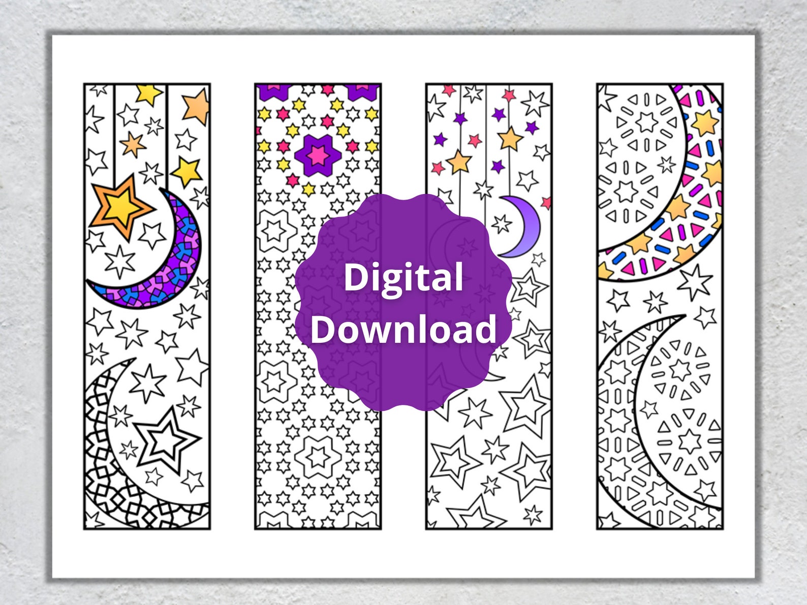 Coloring Bookmarks Moon and Stars Coloring Page Coloring - Etsy