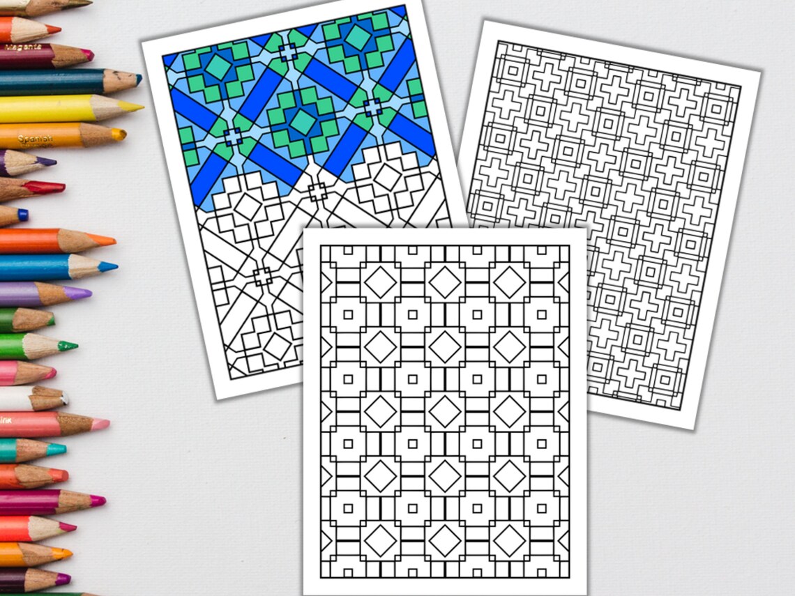 Geometric Coloring Book Pattern Coloring Adult Digital - Etsy