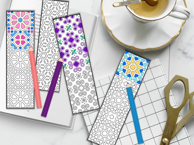 Geometric Coloring Bookmarks: Floral & Star Patterns (PDF Digital ...
