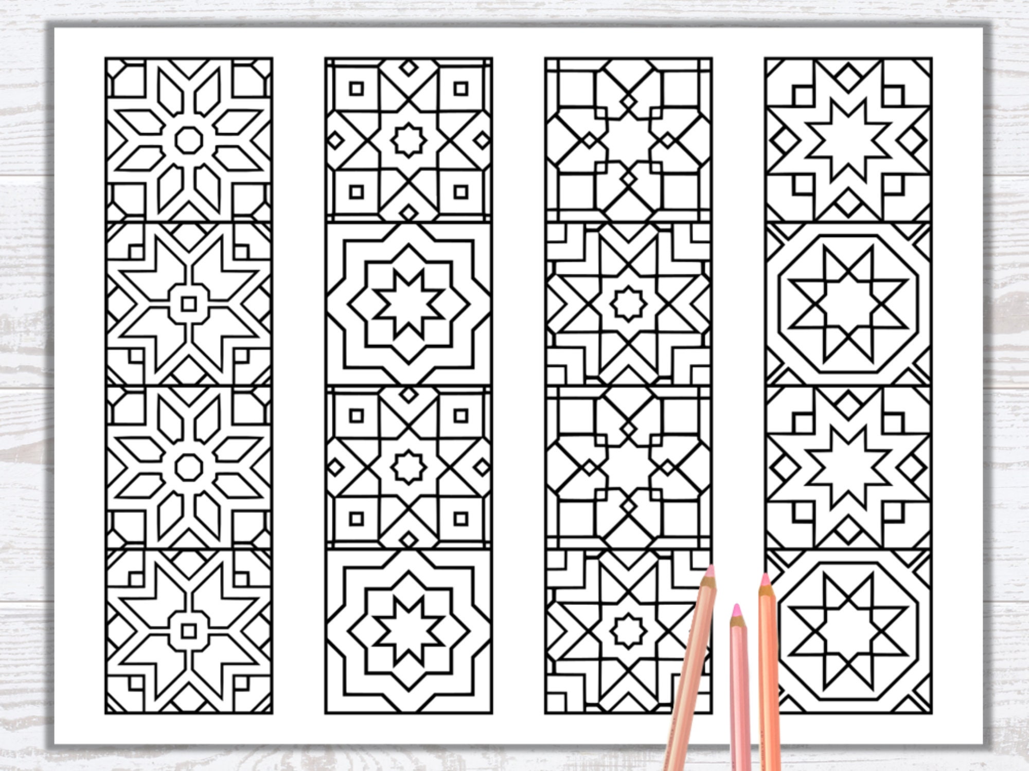 Mosaic Tile Patterns Coloring Bookmarks Geometric Coloring Printable ...