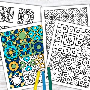 Mosaic Tiles Adult Coloring Book - Relaxing Printable Coloring Book ...