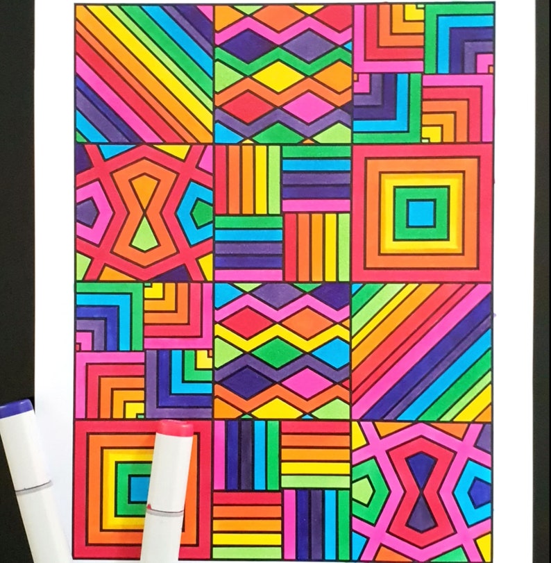 Minimalist Geometric Tiles Coloring Page for Adults PDF Digital ...