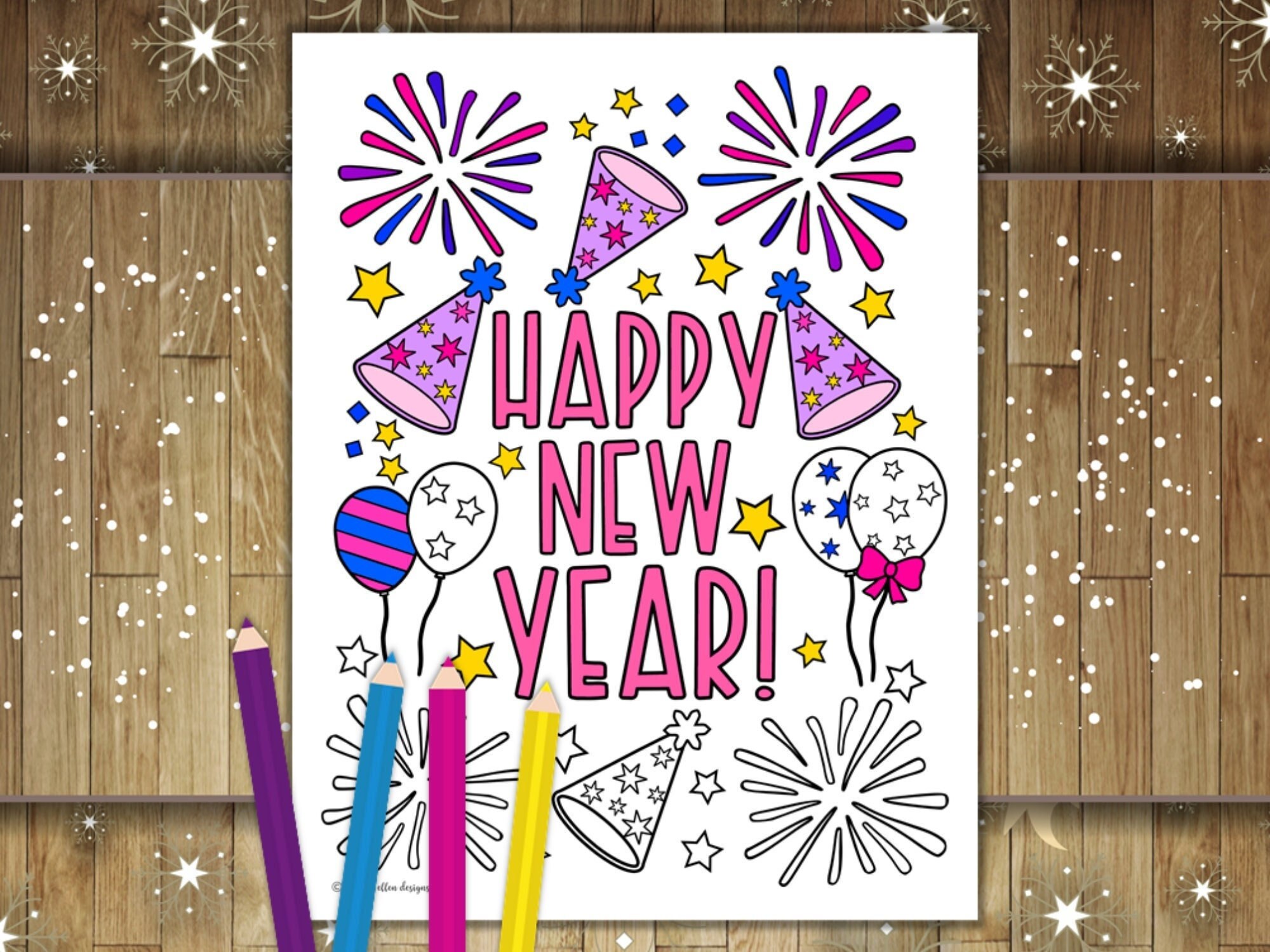 Happy New Year Coloring Page Winter Coloring Holiday Activities New ...