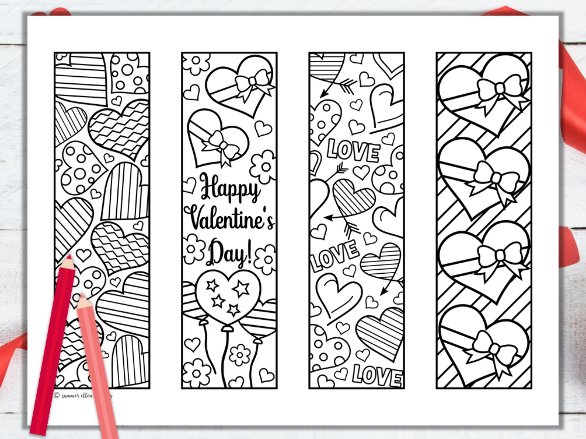 Valentine's Day Coloring Bookmarks: Heart Designs (PDF Digital Download ...