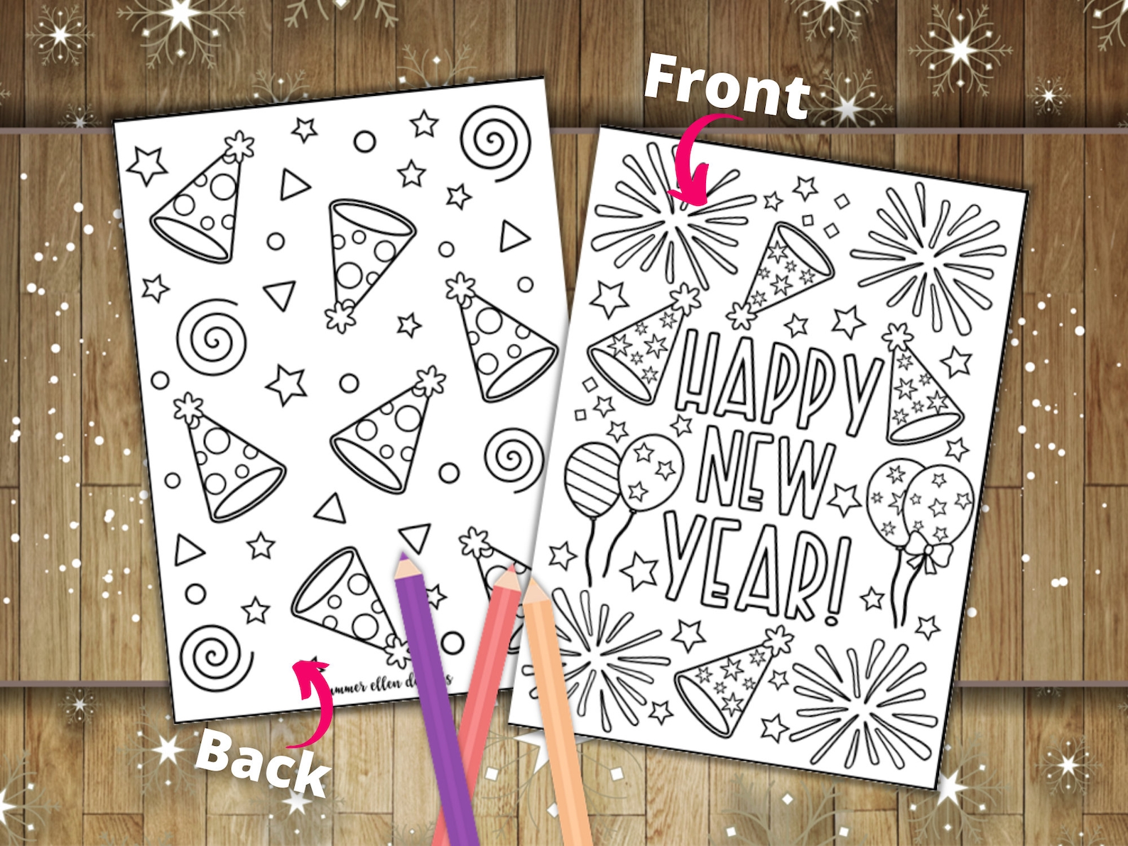 Coloring Card Happy New Year New Year Coloring Page New - Etsy