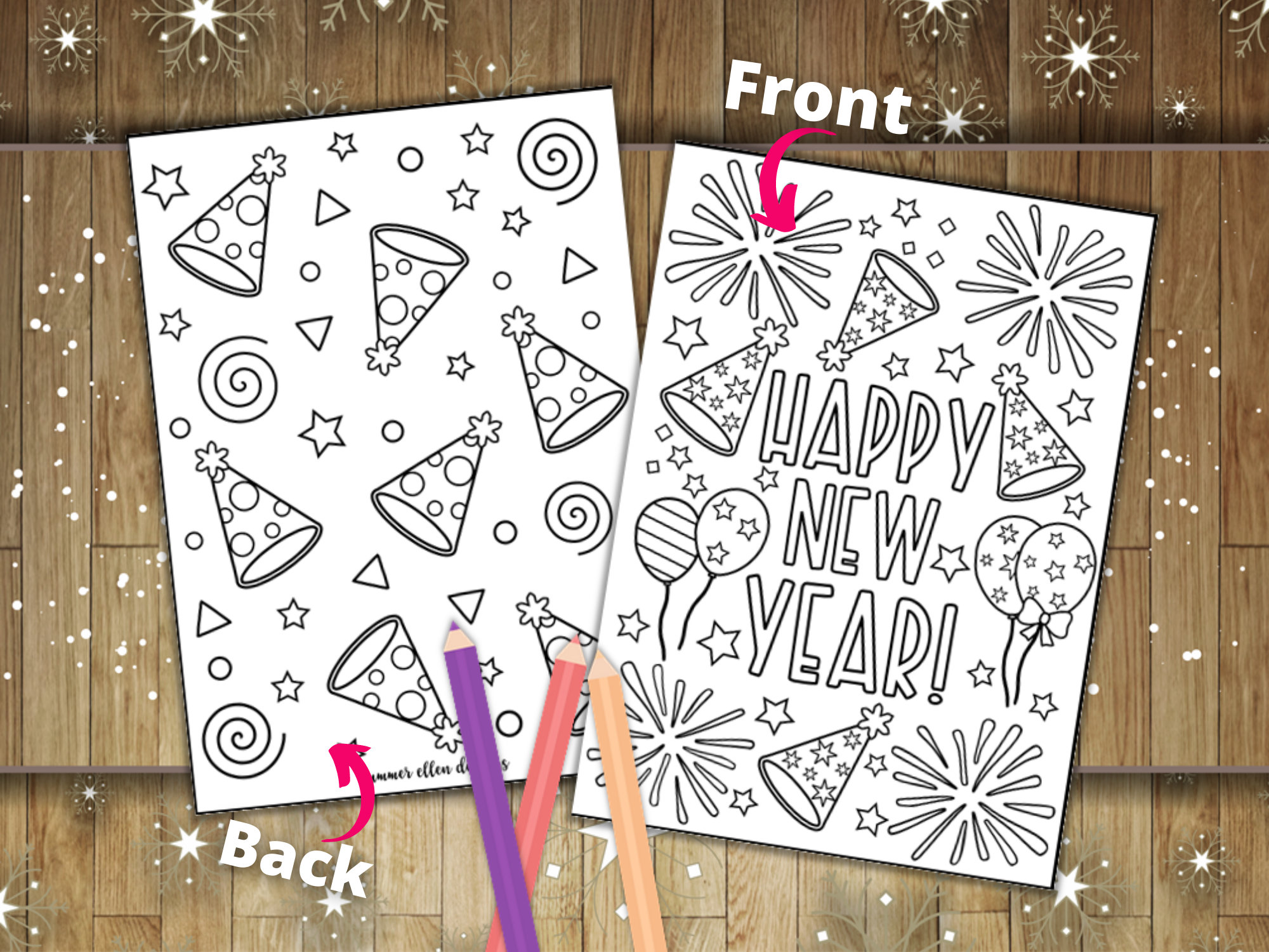 Coloring Card Happy New Year New Year Coloring Page New - Etsy