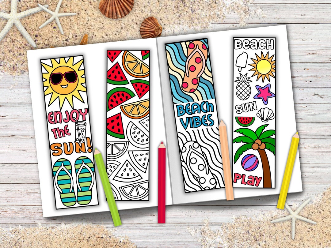 Summer Coloring Bookmarks - Cute Bookmark Set With Summer Fruit, Flip ...