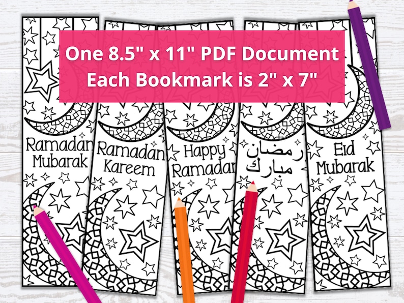 Ramadan Coloring Bookmarks With Moon and Stars and Islamic - Etsy