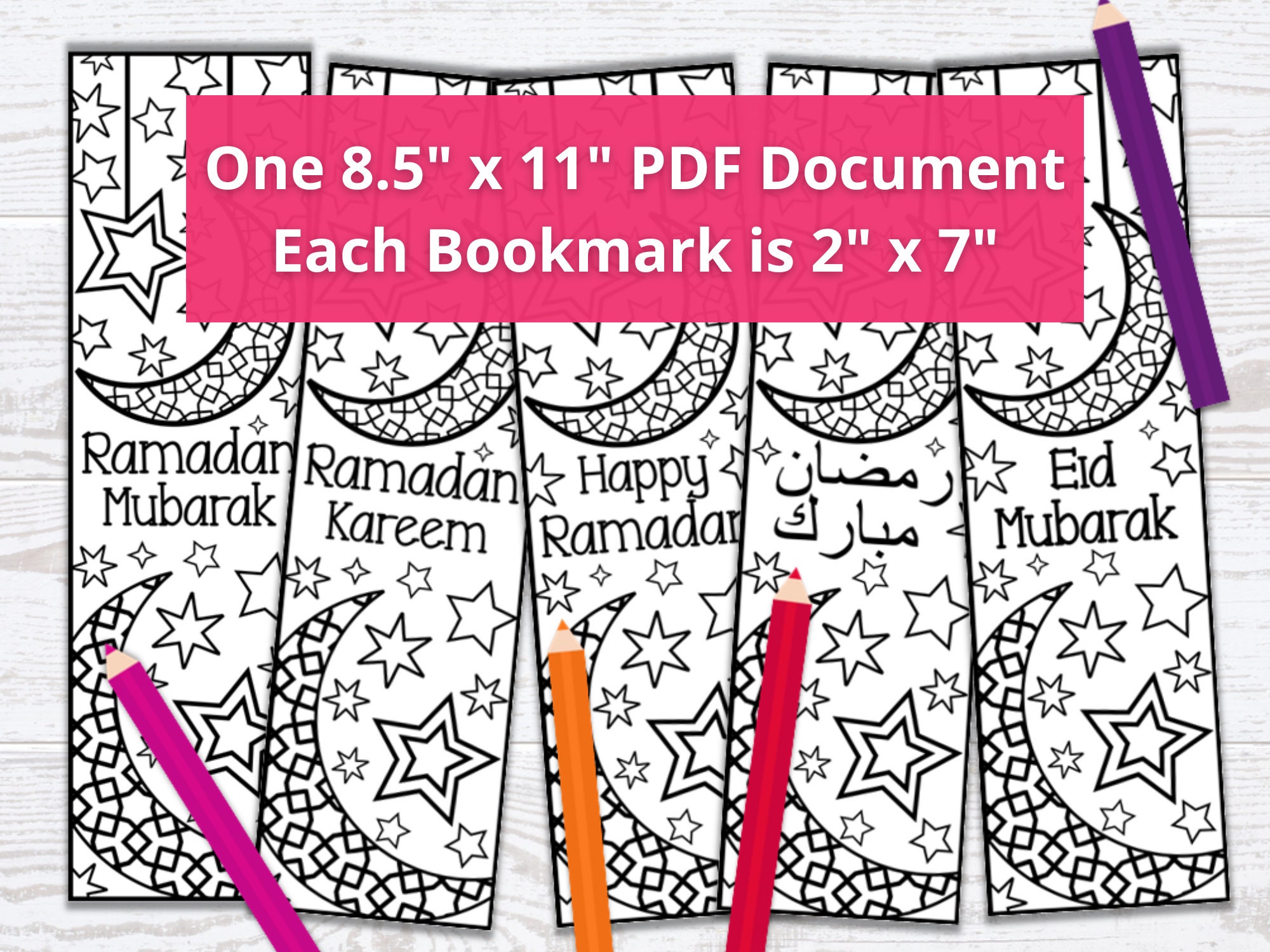 Ramadan Coloring Bookmarks With Moon and Stars and Islamic - Etsy