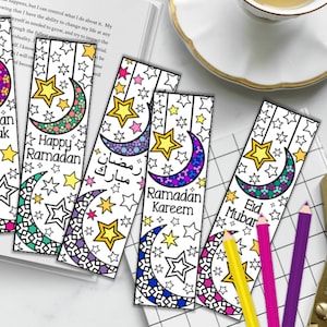 Ramadan Coloring Bookmarks With Moon and Stars and Islamic Geometric ...