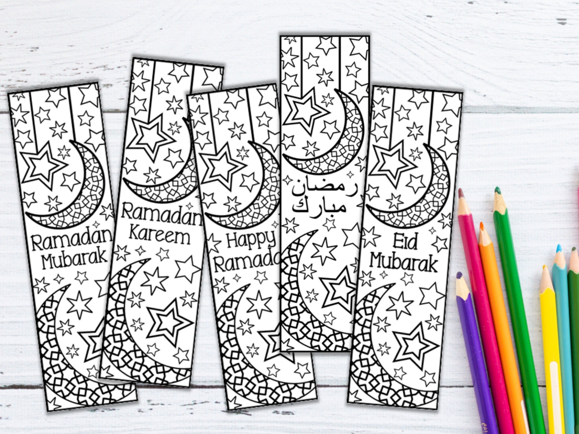 Ramadan Coloring Bookmarks With Moon and Stars and Islamic - Etsy