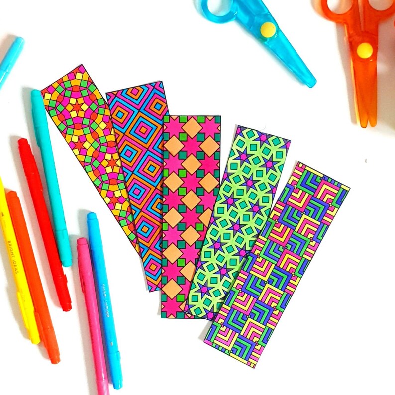 Geometric Coloring Bookmarks: Relaxing Designs, Printable PDF (set of ...