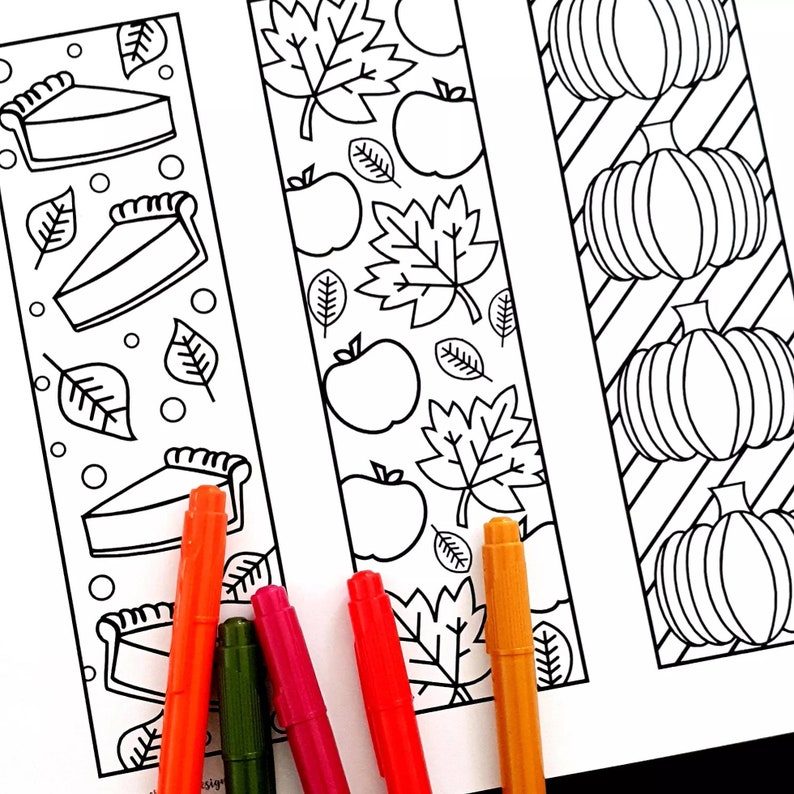 Fall Coloring Bookmarks: Thanksgiving Theme (PDF Instant Download) - Etsy