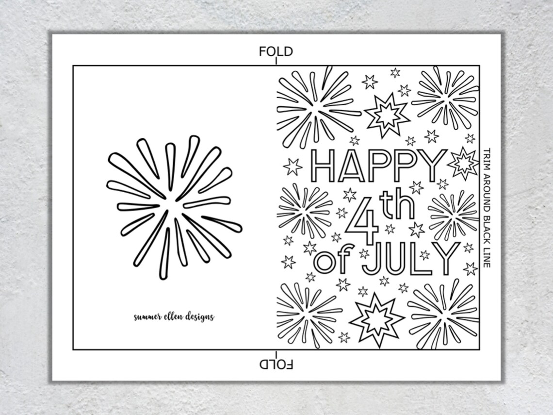 Happy 4th of July Coloring Card DIY Fourth of July Greeting - Etsy