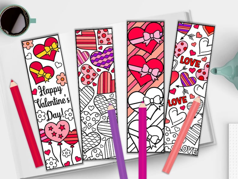 Valentine's Day Coloring Bookmarks: Heart Designs (PDF Digital Download ...