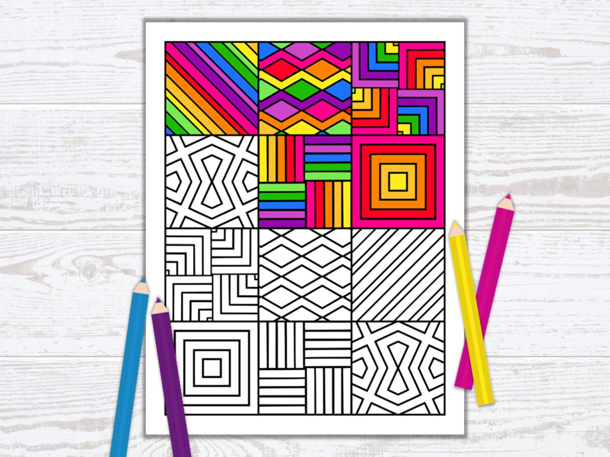 Minimalist Geometric Tiles Coloring Page for Adults PDF Digital ...