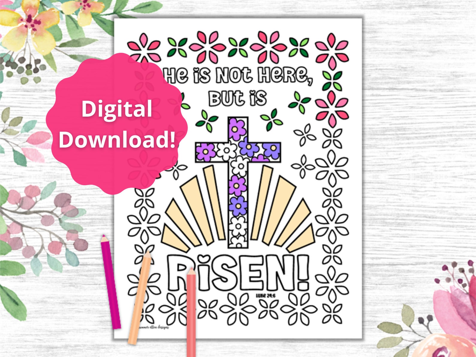 He is Risen Coloring Page With Cross Christian Easter Printable ...