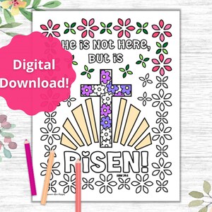 He is Risen Coloring Page With Cross - Christian Easter Printable ...