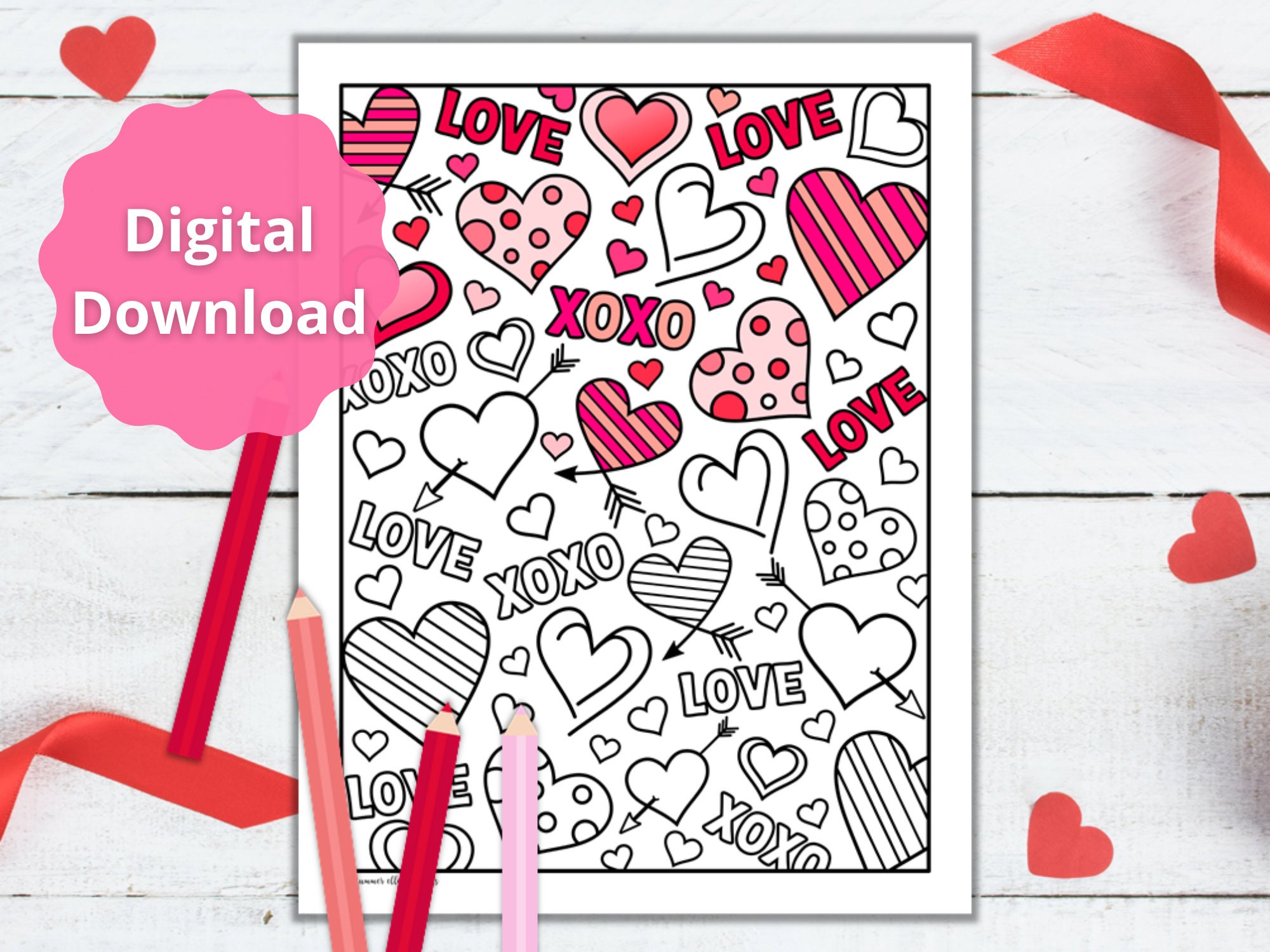 Valentine's Day Heart Coloring Page Love Heart Coloring - Etsy