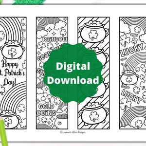 Saint Patrick's Day Coloring Bookmarks - Digital Bookmarks to Color ...